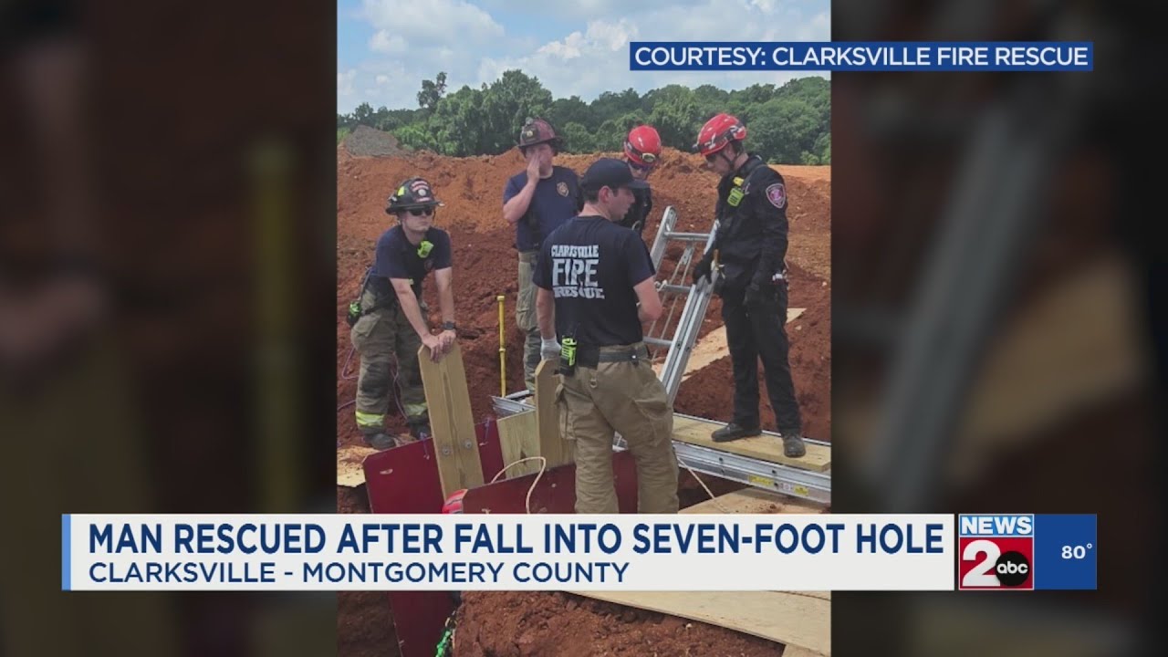 Man rescued after getting stuck in 7-foot hole in Clarksville - YouTube