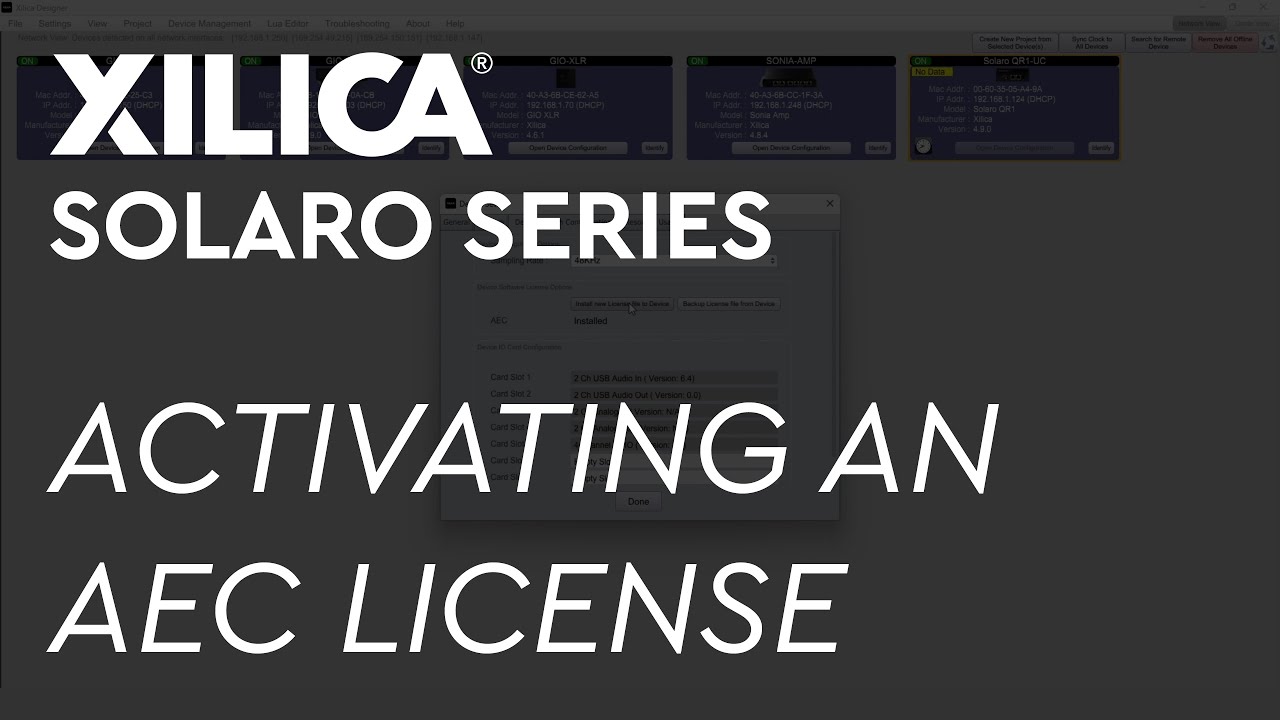 Xilica Solaro Series - Activating an AEC License - YouTube