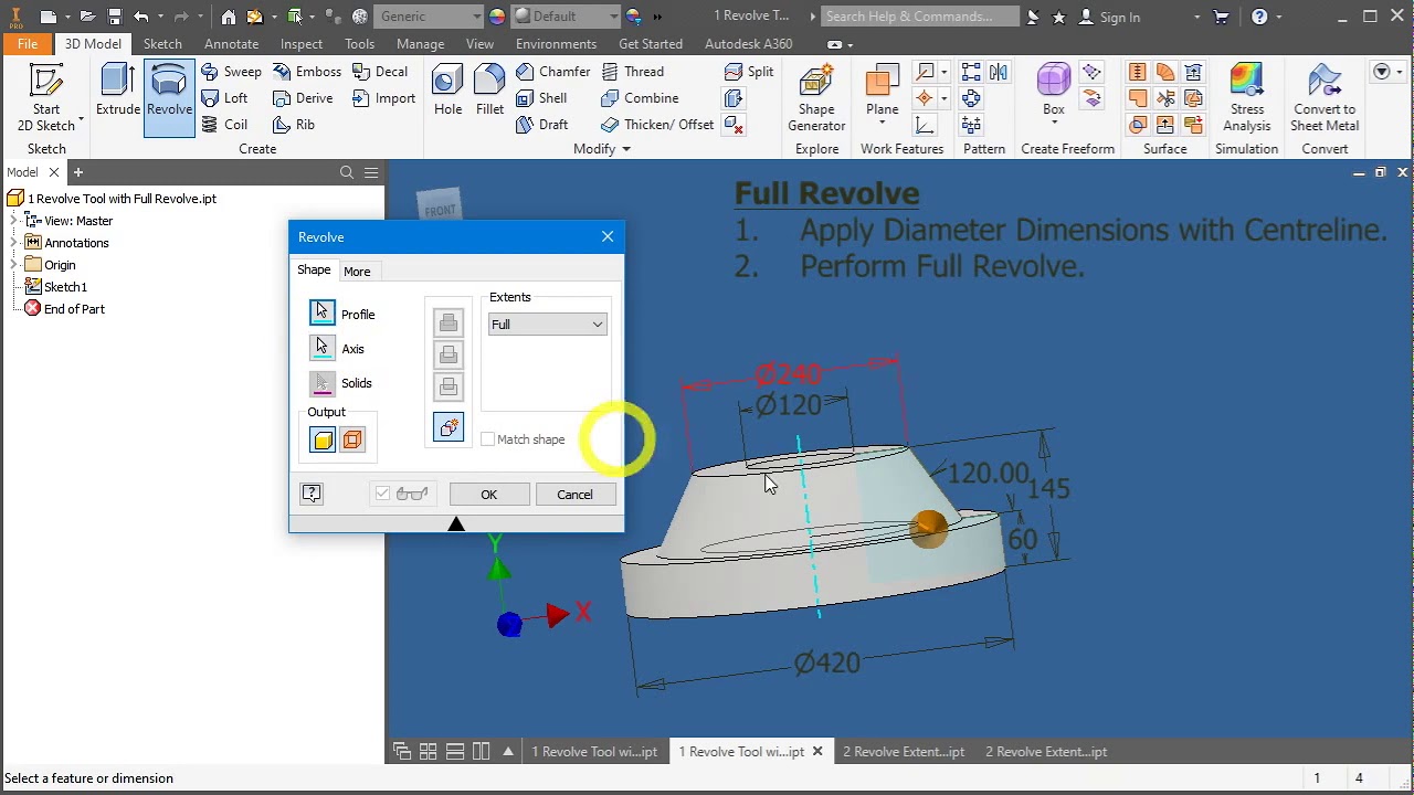 Using the Revolve Tool on Autodesk Inventor - YouTube
