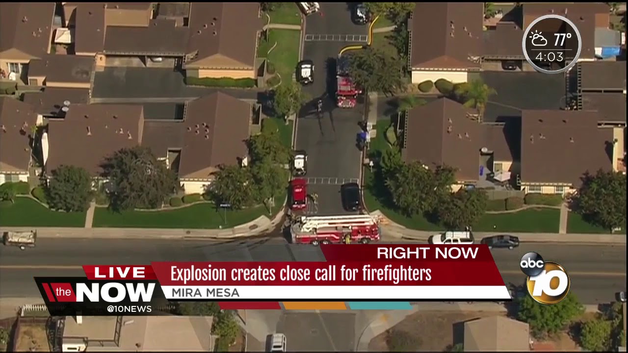 Explosion creates close call for firefighters - YouTube