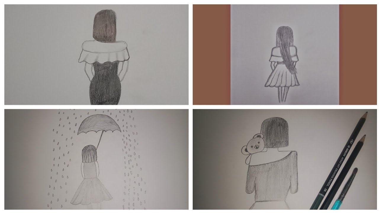Easy 4 girls backside drawing for beginners | girls drawing | Sketchy ...