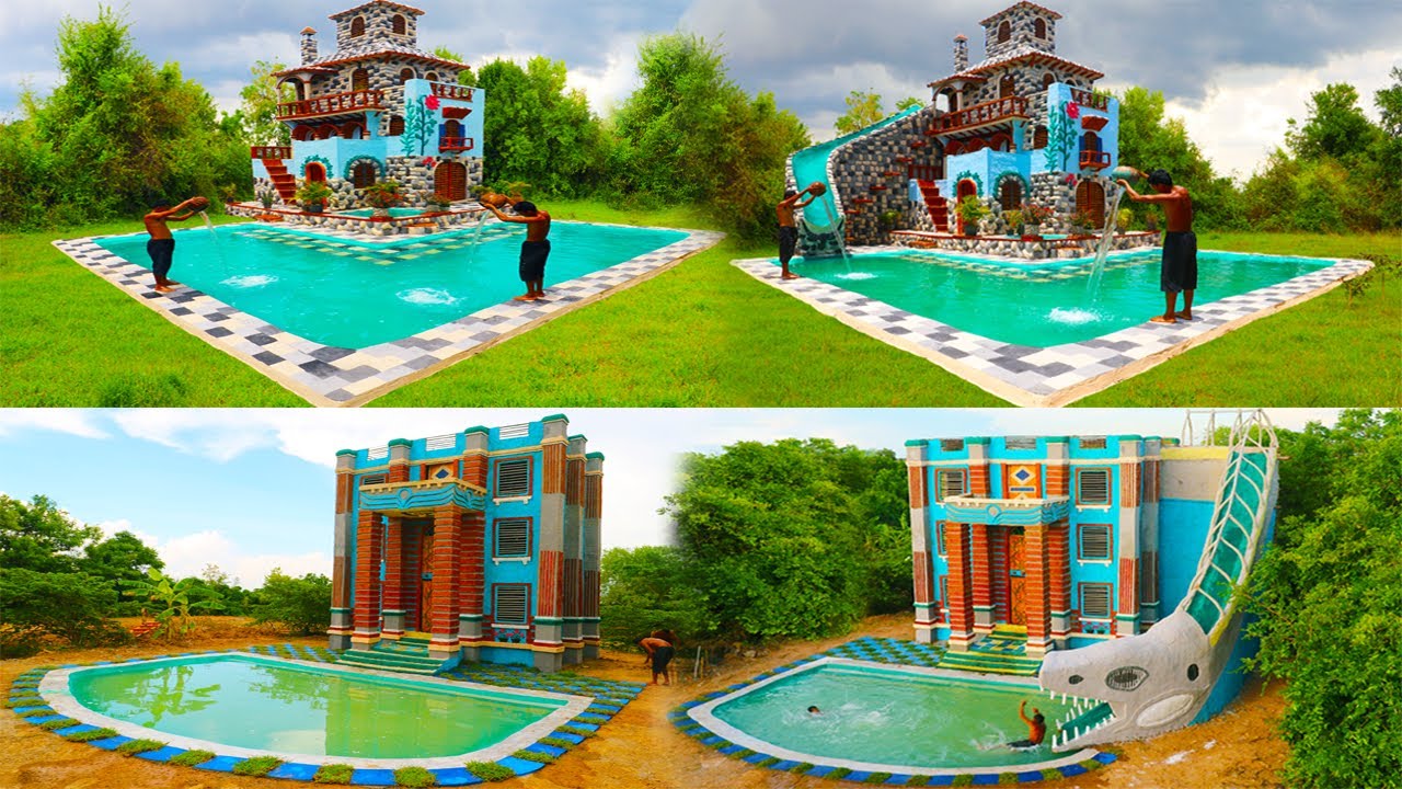 Build Top 2 Villa House, Water Slide & Design Swimming Pool For ...