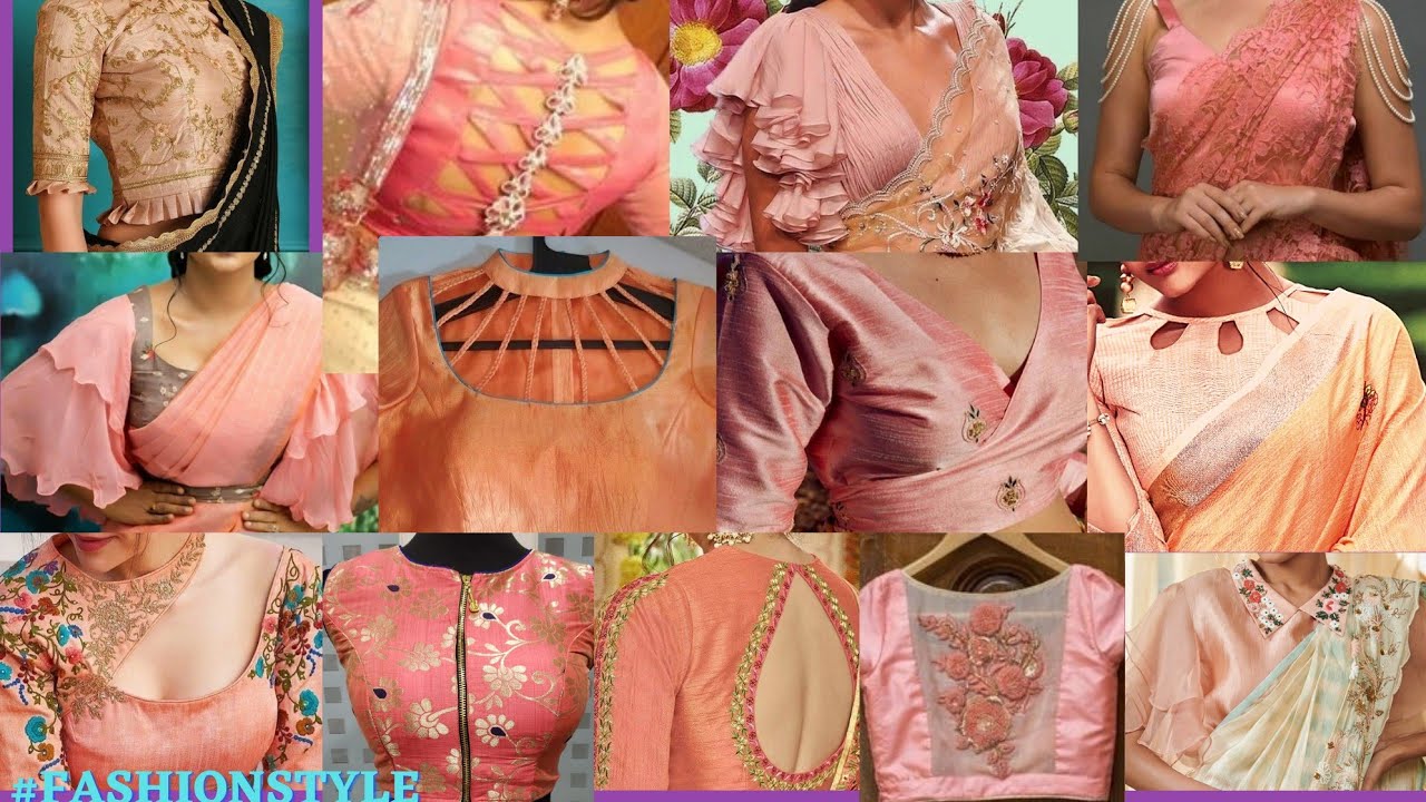 Beautiful Peach Colour Blouse Designs | Peach Blouses Front, Back ...