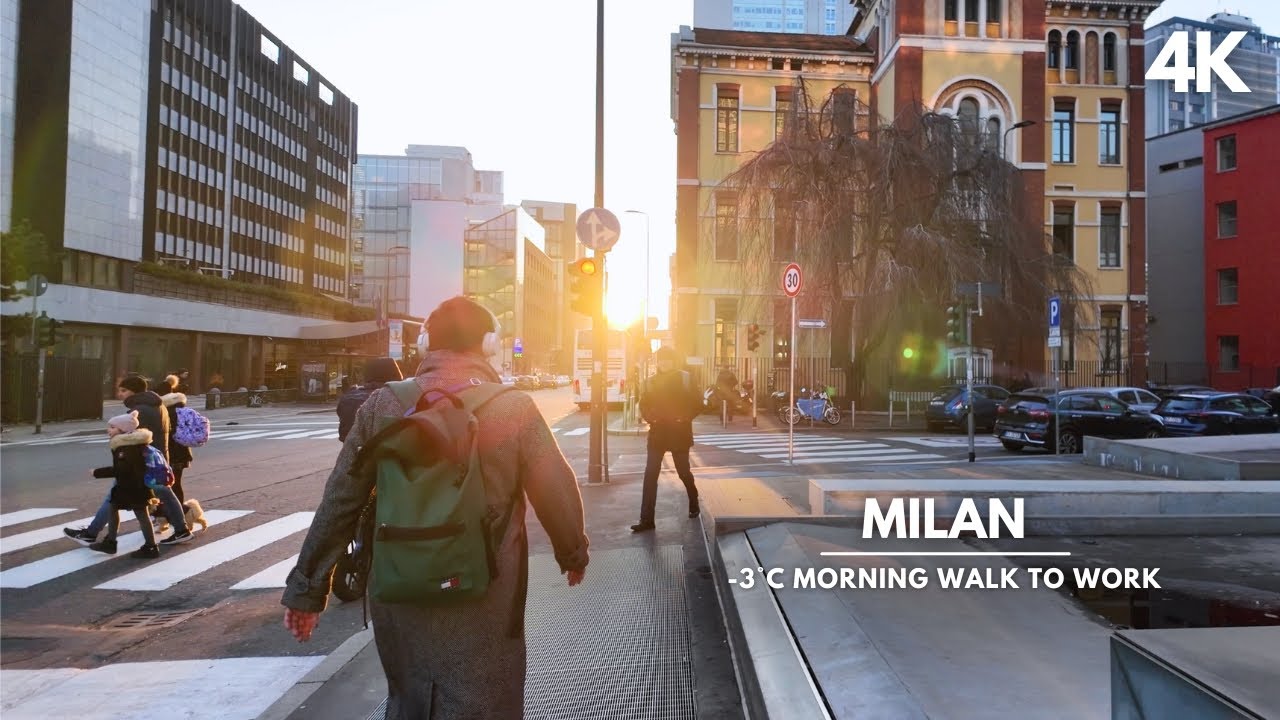 Milan Winter Commuting Walk to Work Below Zero Temperature [4K60] - YouTube