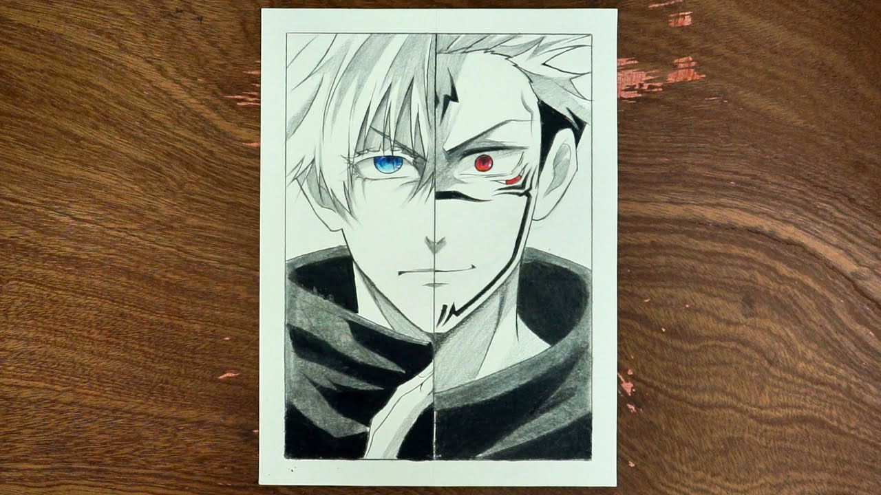 How to Draw Gojo and Sukuna Half Face Side by Side | Jujutsu Kaisen ...