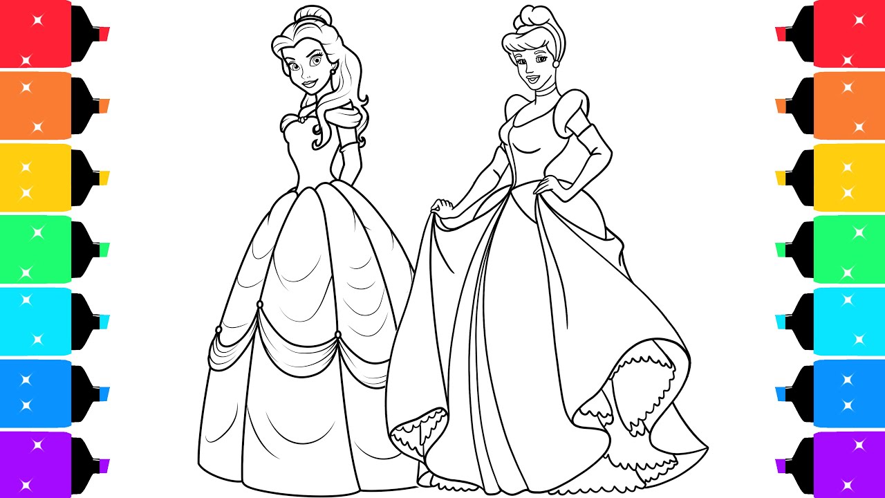 Disney Princess Coloring Pages | Cinderella and Belle Coloring Book ...
