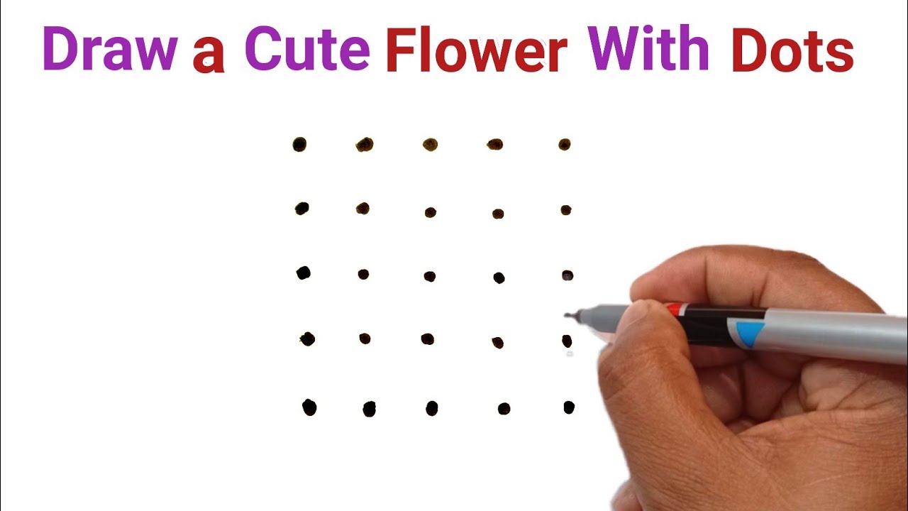 Flower Drawing Easy Tutorial | How To Draw A Cute Flower With 5×5 Dots ...
