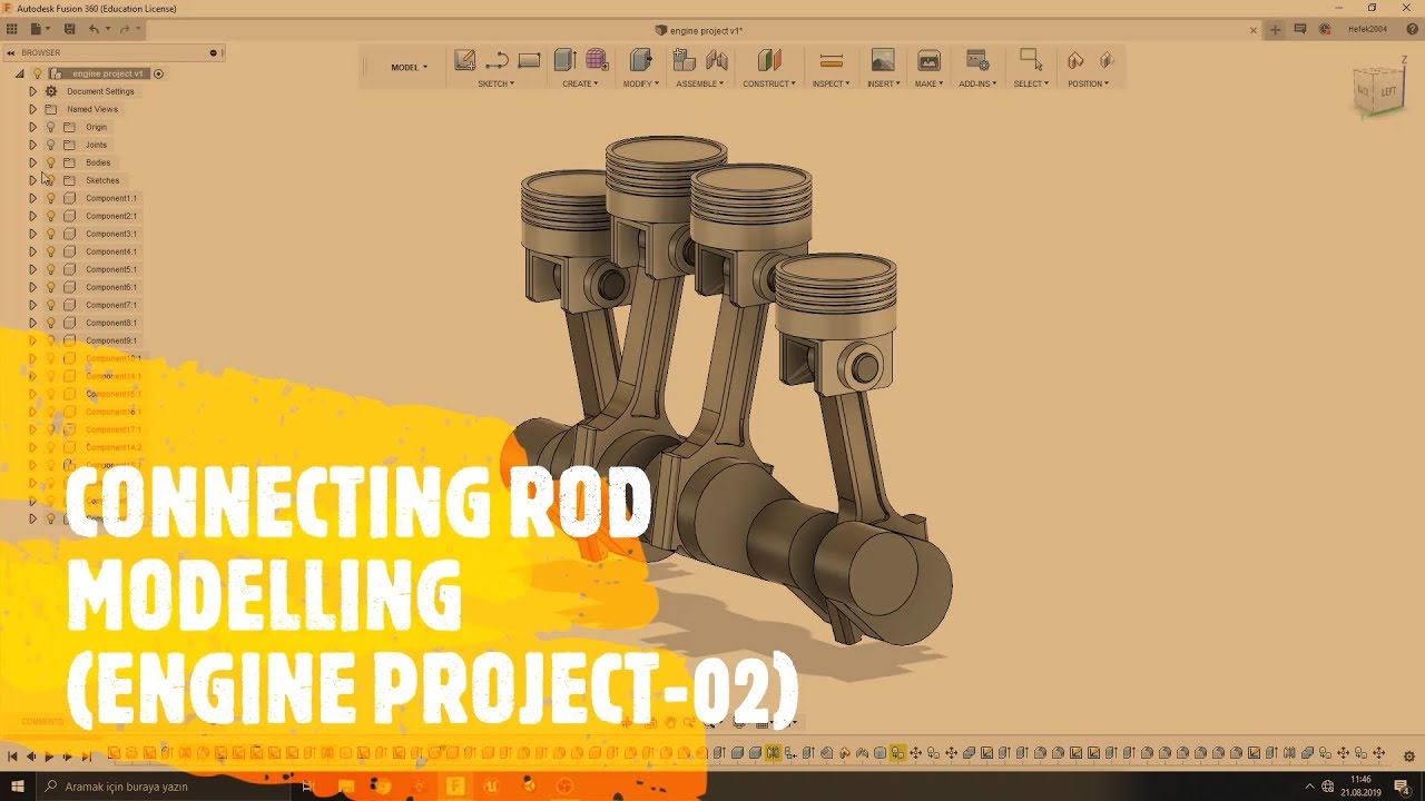 Engine Modelling With FUSION 360 - (Part 2) Connecting Rod Drawing ...