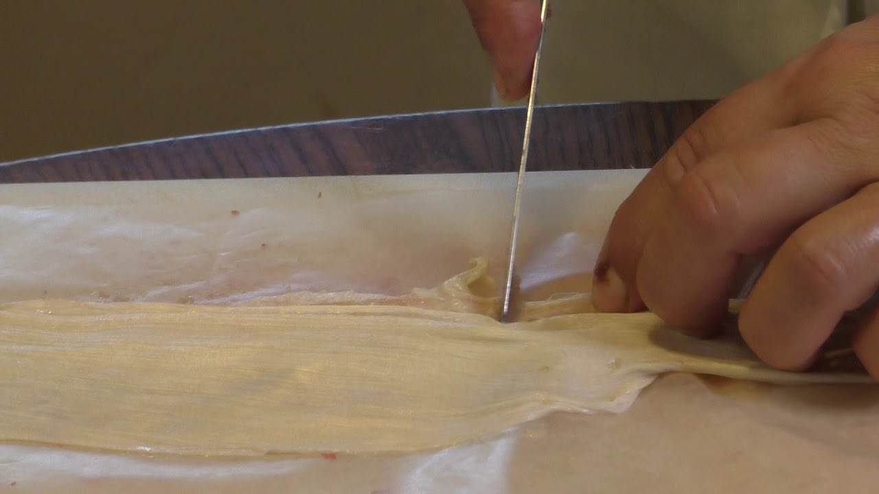 Preparing backstrap sinew for craft work Part 2 - YouTube