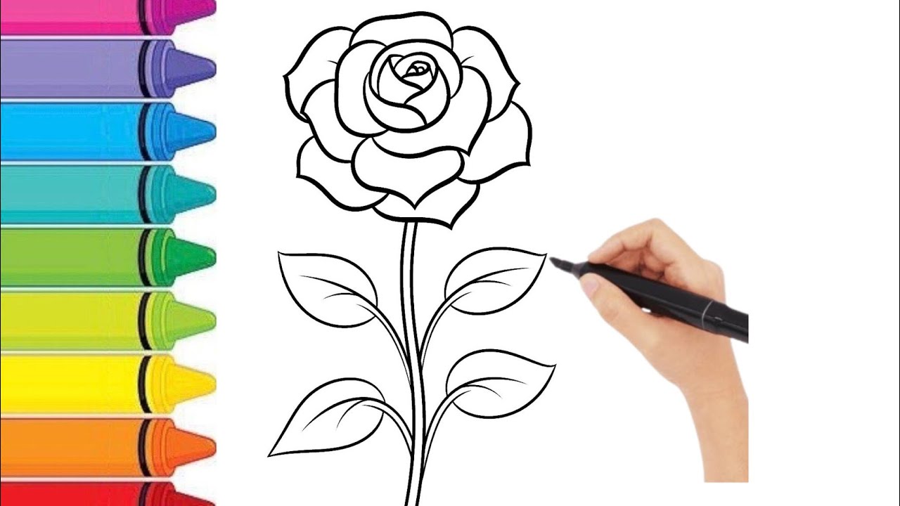 How to Draw a Rose Flower | Flower | Kids Drawing colouring Rose | Anak ...