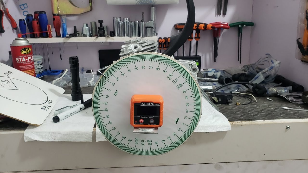Timing wheel and Digital angle gauge setup for timing a chainsaw - YouTube