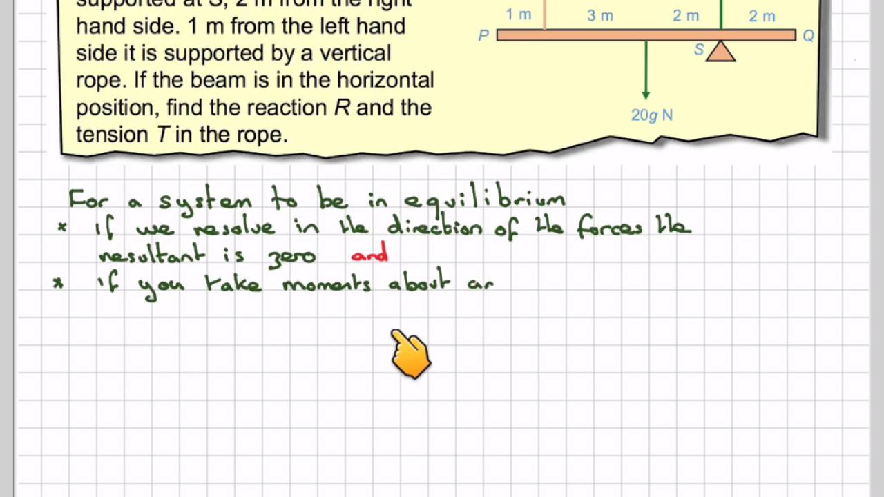Finding the reactional force and tension in a rope supporting a beam ...