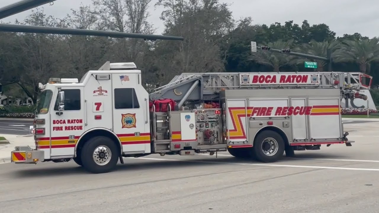 Boca Raton Fire Rescue Truck 7 + Medic 25 Responding! Air Horn! - YouTube