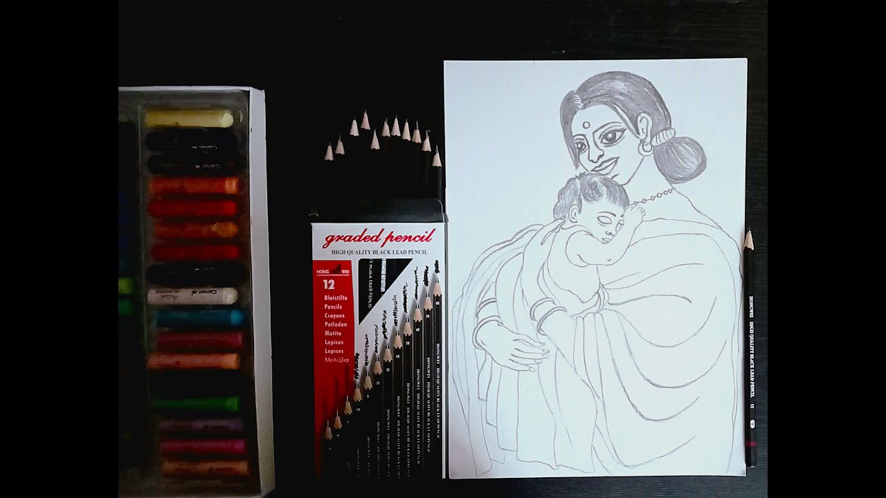 Outline Draw of Mother and child Part 1,Mothers Day Special Drawing ...