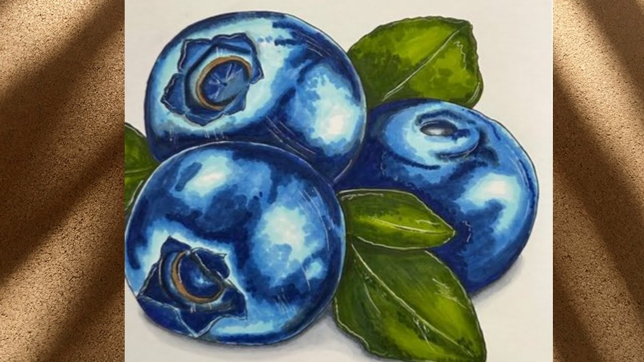 How to draw easy realistic blueberries drawing with cheapest oil pastel ...