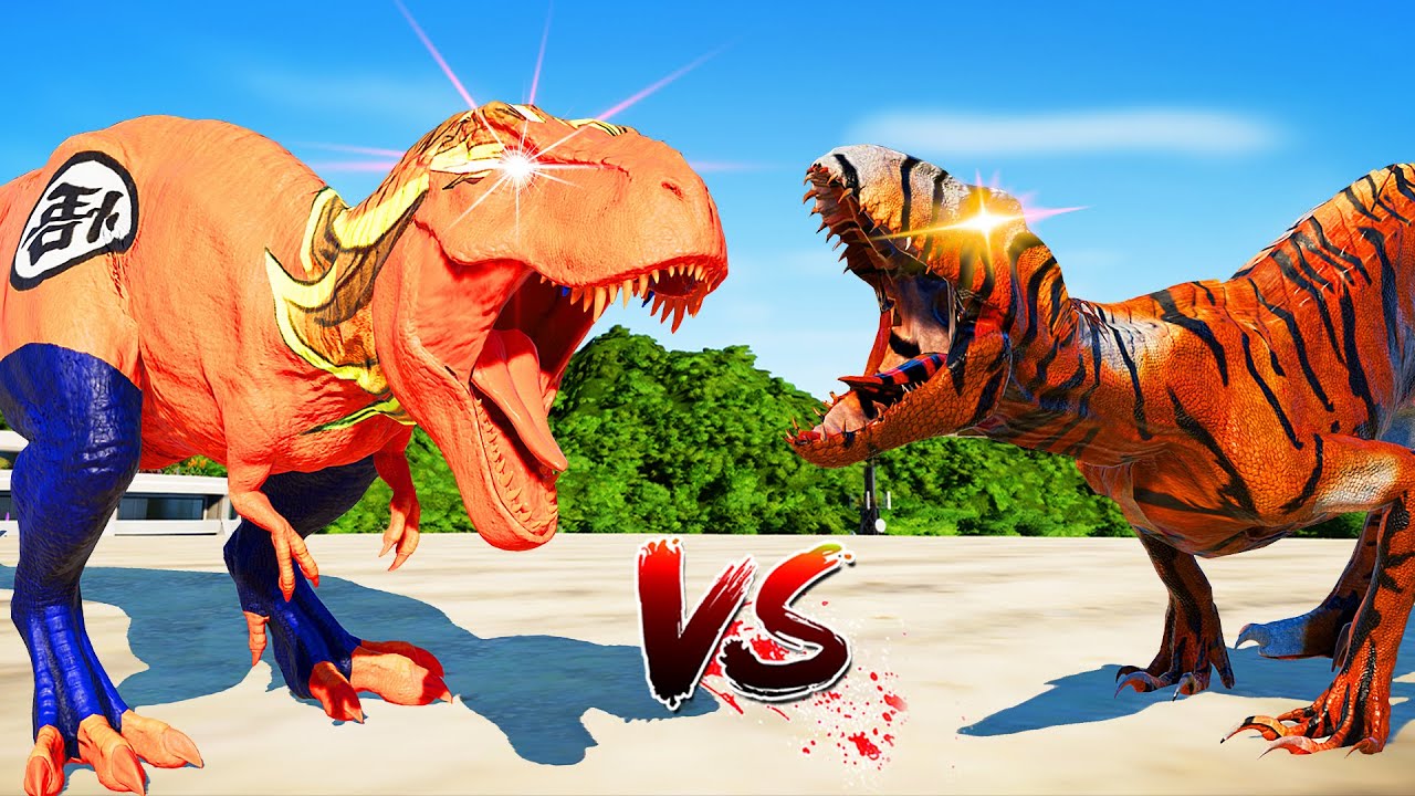 (Jurassic World Evolution🌍) GOKU T-REX VS TIGER INDORAPTOR Dinosaurs ...