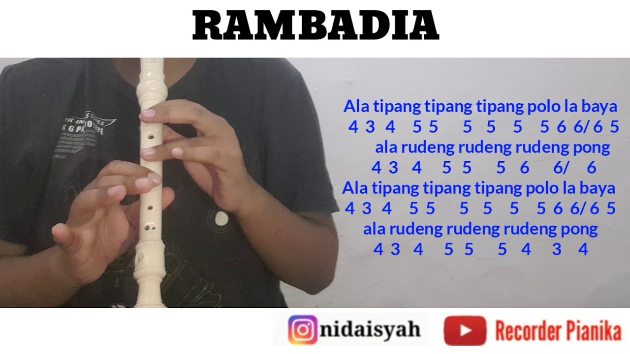 Not Angka Rekorder Lagu Daerah Rambadia | Recorder Cover - YouTube