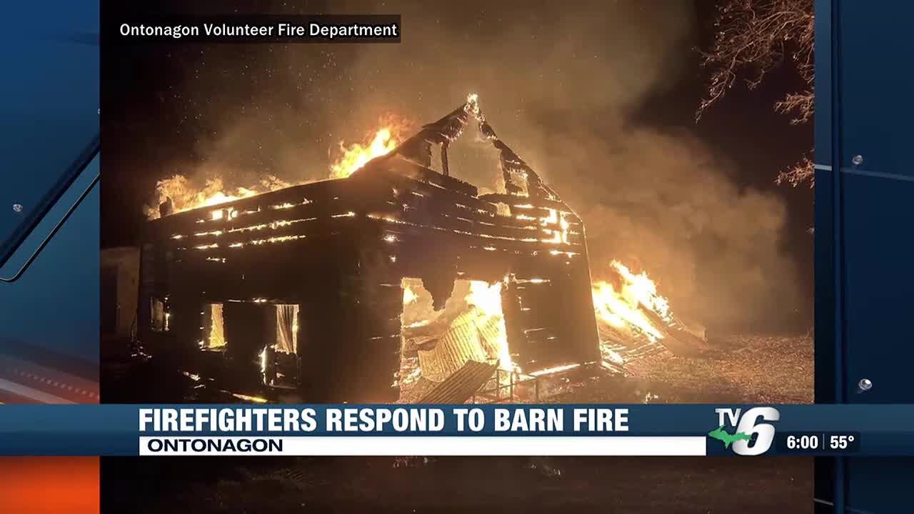 Ontonagon Volunteer Fire Department puts out barn fire - YouTube