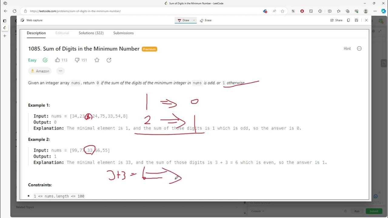 Leetcode 1085 Sum Of Digits In The Minimum Number Array Java 4812
