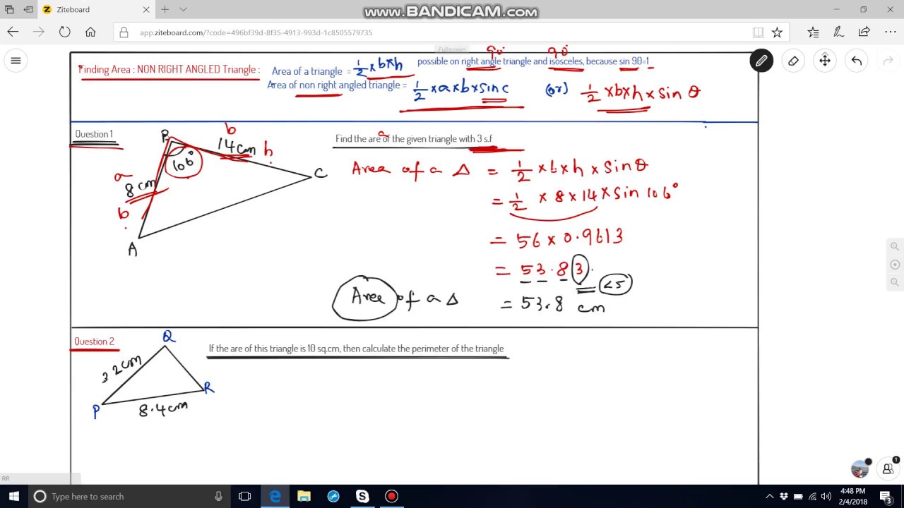 GCSE Maths (Grade 10) -Trignometry - Area of Non Right Angled Triangle ...