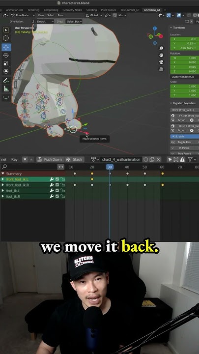 Animating Foot Movement with Key Frames - making a 3d game character in Blender - 3.4: Dino ...