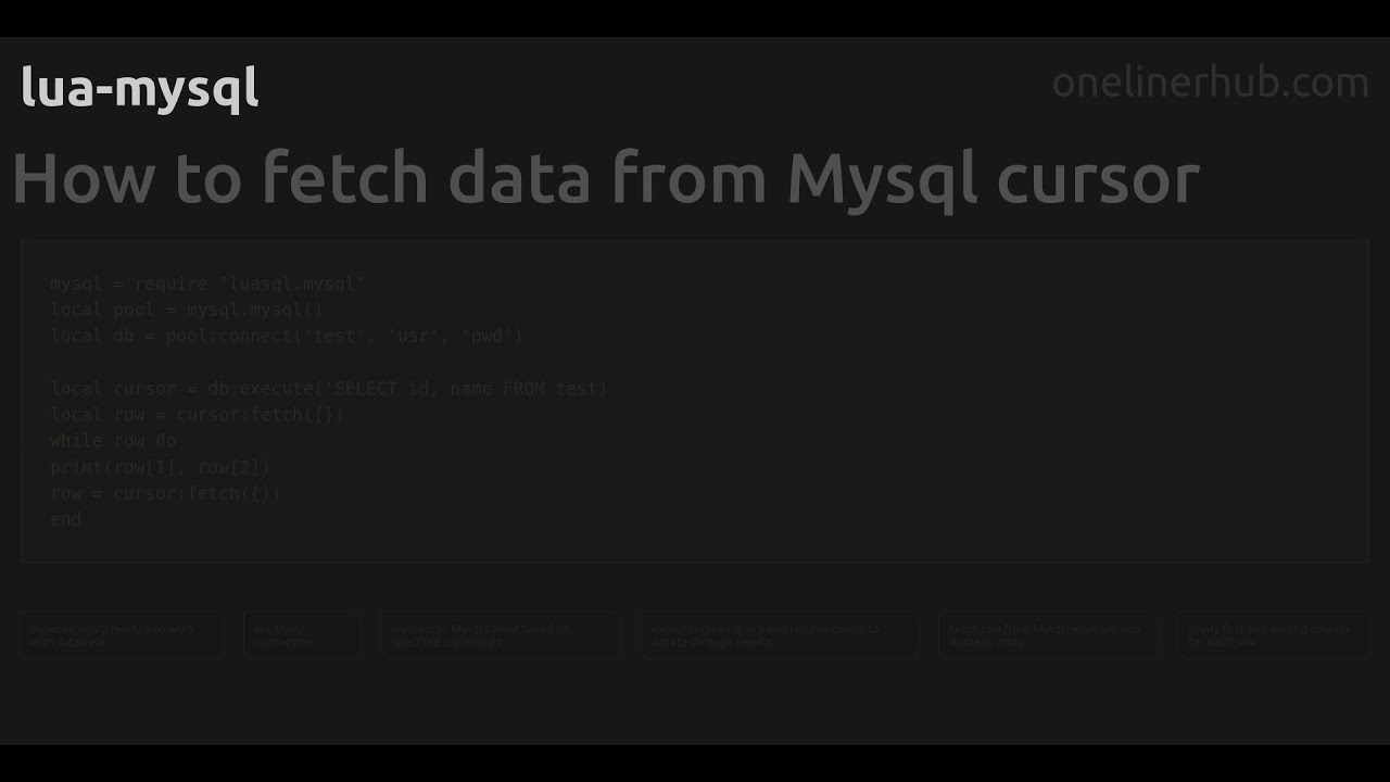How To Fetch Data From Mysql Cursor Lua Mysql Youtube 