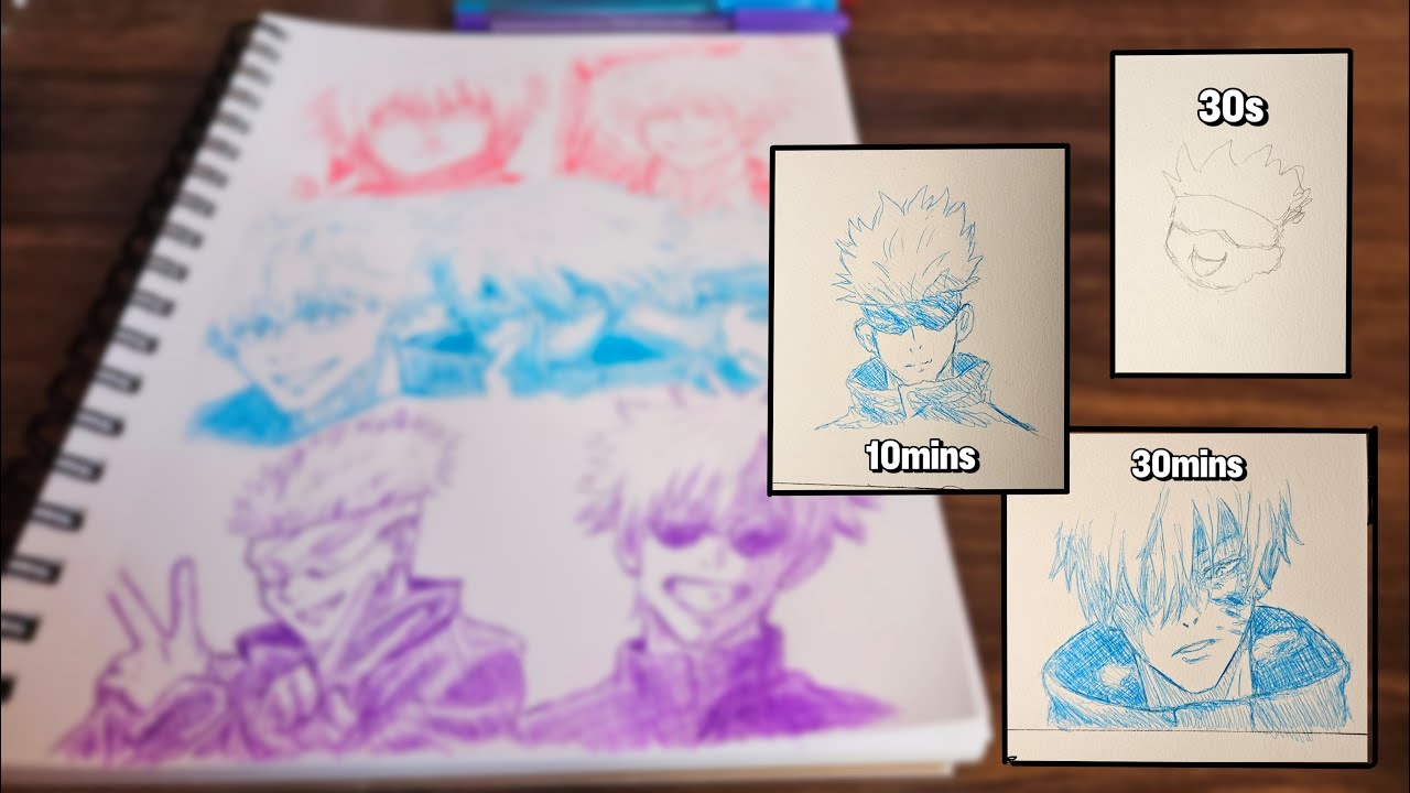 Drawing Challenge | 30s, 1m, 10m, 30m, 5h | Gojo Satoru from Jujutsu ...