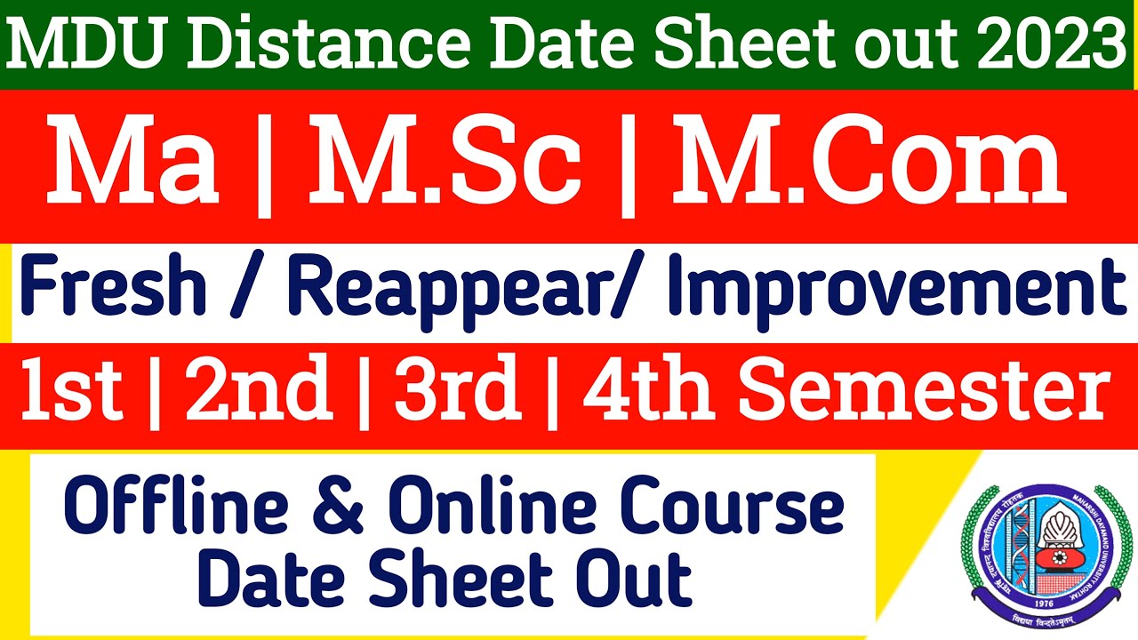Mdu Distance 2nd Semester date sheet 2023 | Mdu DDE 1st semester ...
