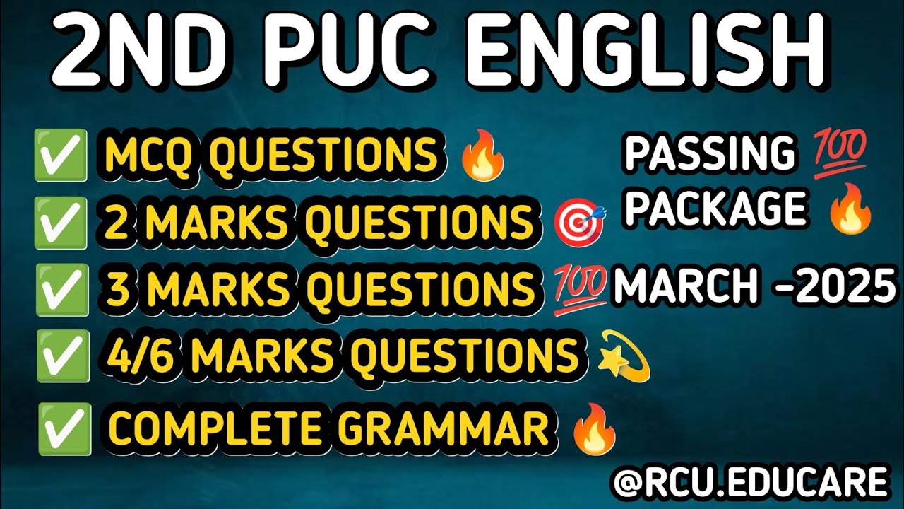 2nd PUC English Passing Package 2025 | important questions & answers ...