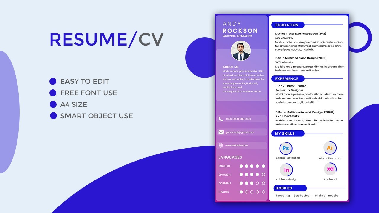 Creative CV/Resume Design in Adobe Photoshop - YouTube