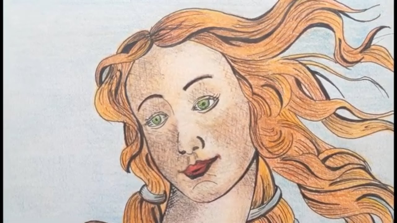 disegna la Venere di Botticelli con la penna e i pastelli colorati ...