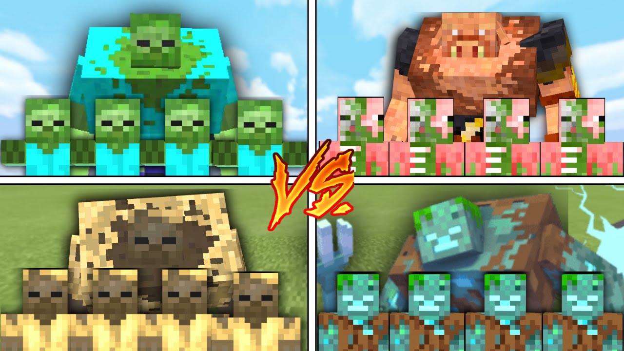 ZOMBIE ARMY vs PIGLIN ARMY vs HUSK ARMY vs DROWNED ARMY in Minecraft ...