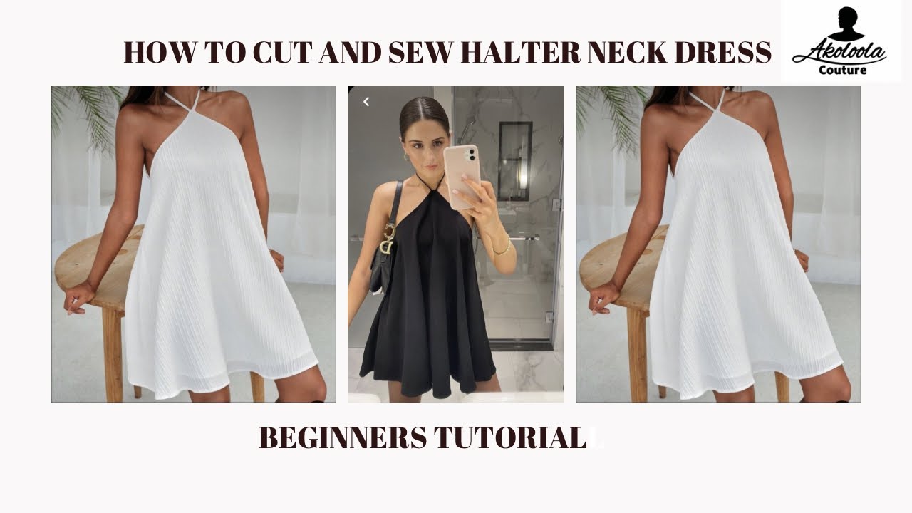 How to cut and sew halter neck dress with spaghetti straps - YouTube