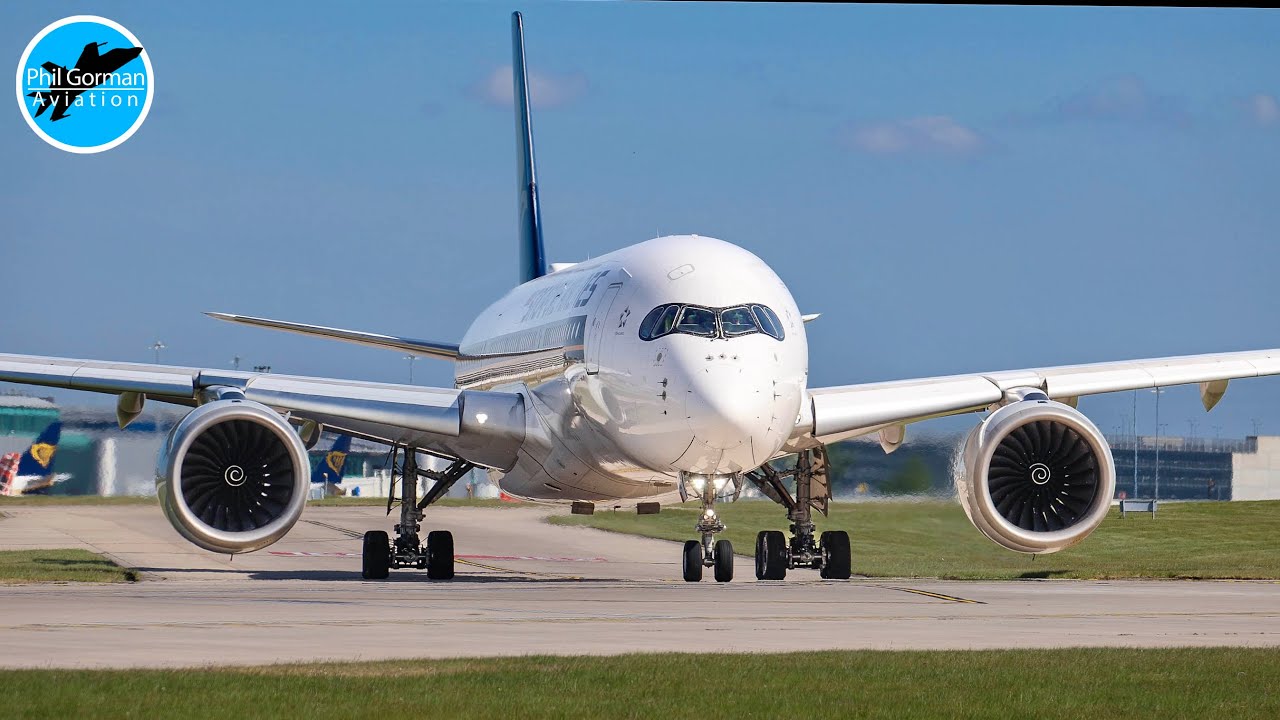 A350 CLOSE UP & LOUD Take Off - 4K - #manchesterairport #singapore # ...
