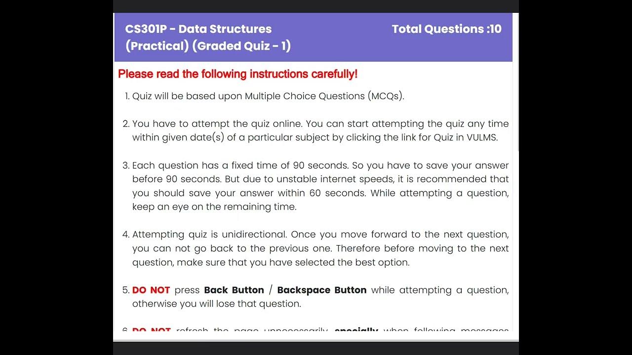 CS301P (Graded) Quiz 1 Solution 2024 || CS301 – Data Structures || Spring 2024 - YouTube