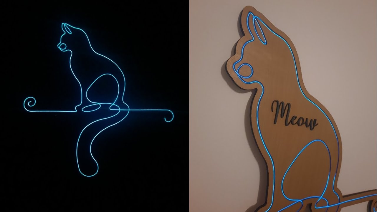 DIY Neon Strip Wire Sign with Laser Cutter Cat shape "Meow" - YouTube