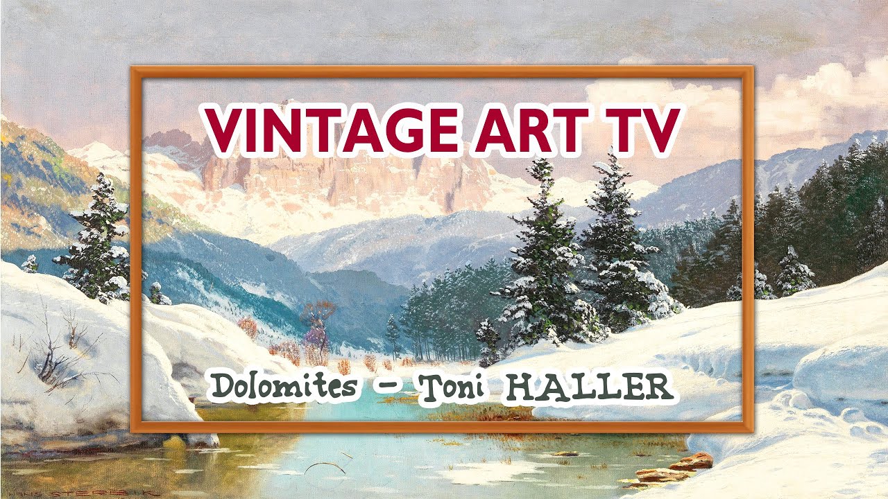 Toni Haller Dolomites, winter landscape animated painting, vintage art ...