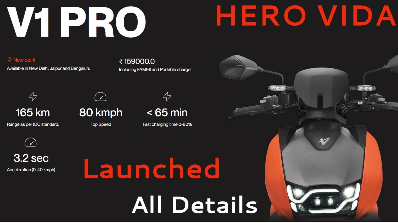 Hero Vida V1 Pro Launched with 165 KM Range, 80 KMPH Speed All Details ...