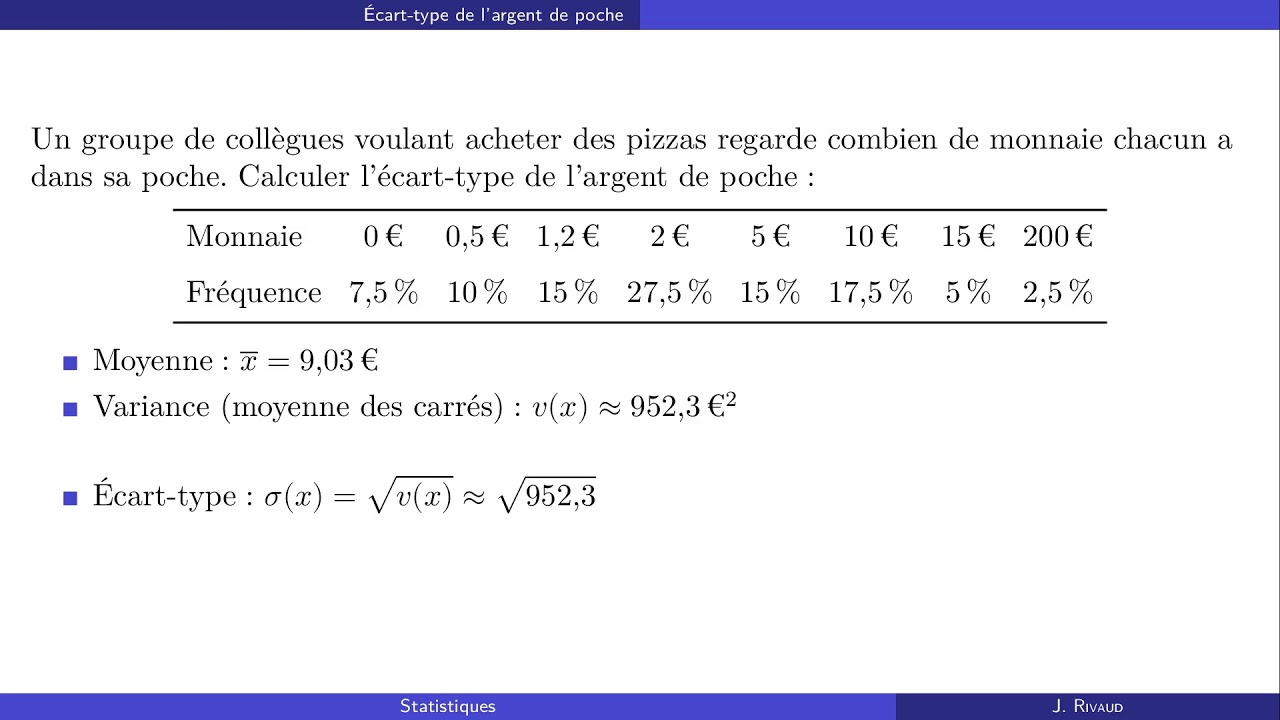 Calculer un écart-type à partir de la variance d'une série - YouTube