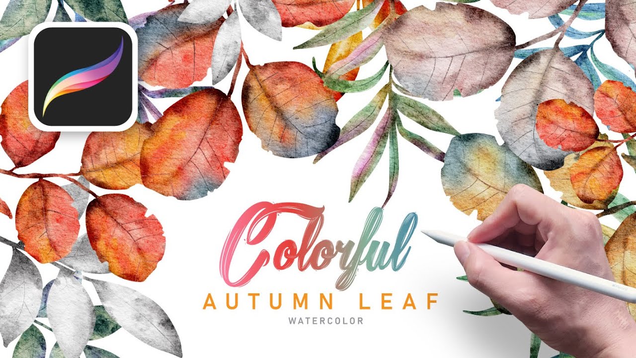 Drawing and painting colorful watercolor autumn leaf with Procreate on iPad #procreate # ...
