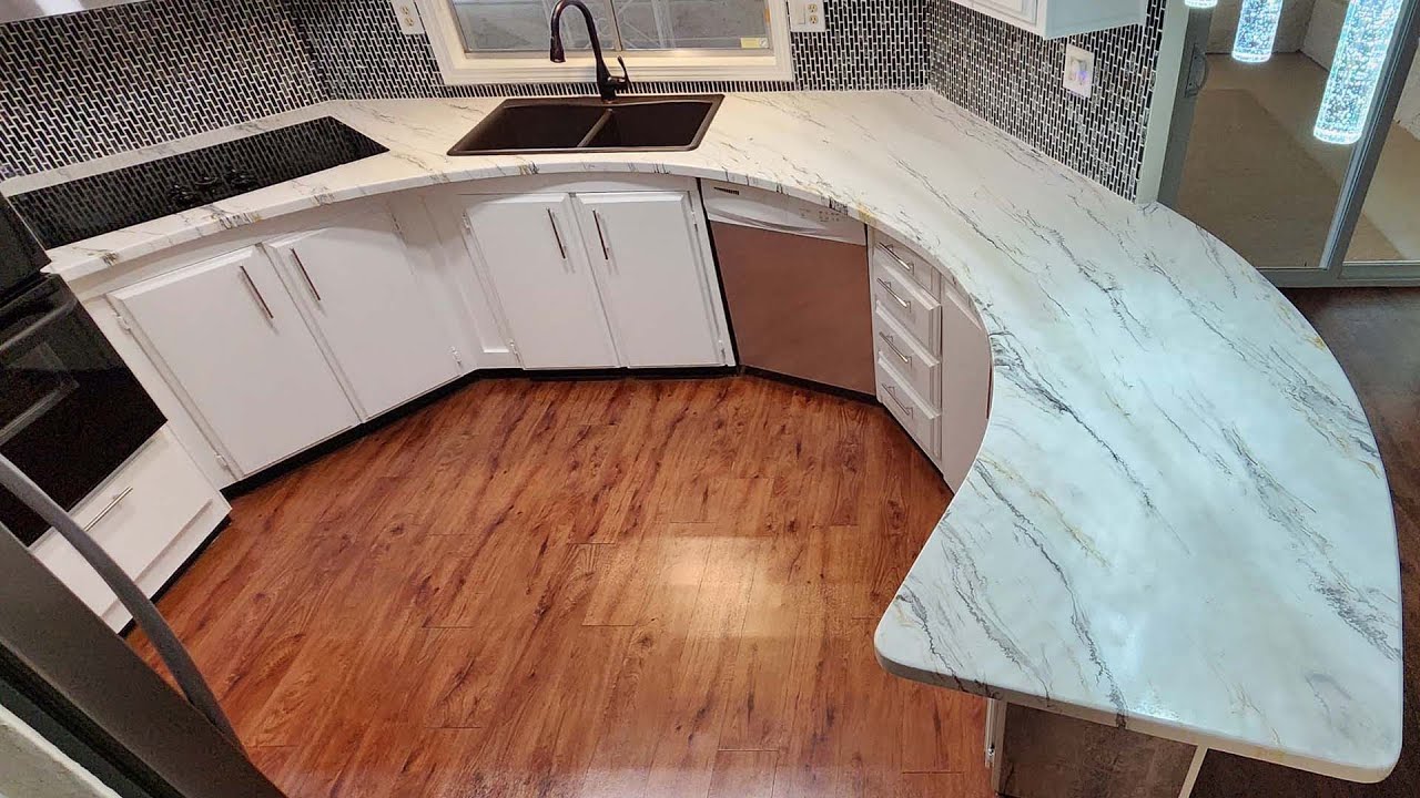 Huge Half Moon Shape Kitchen Epoxy Counter & Testimonial - YouTube