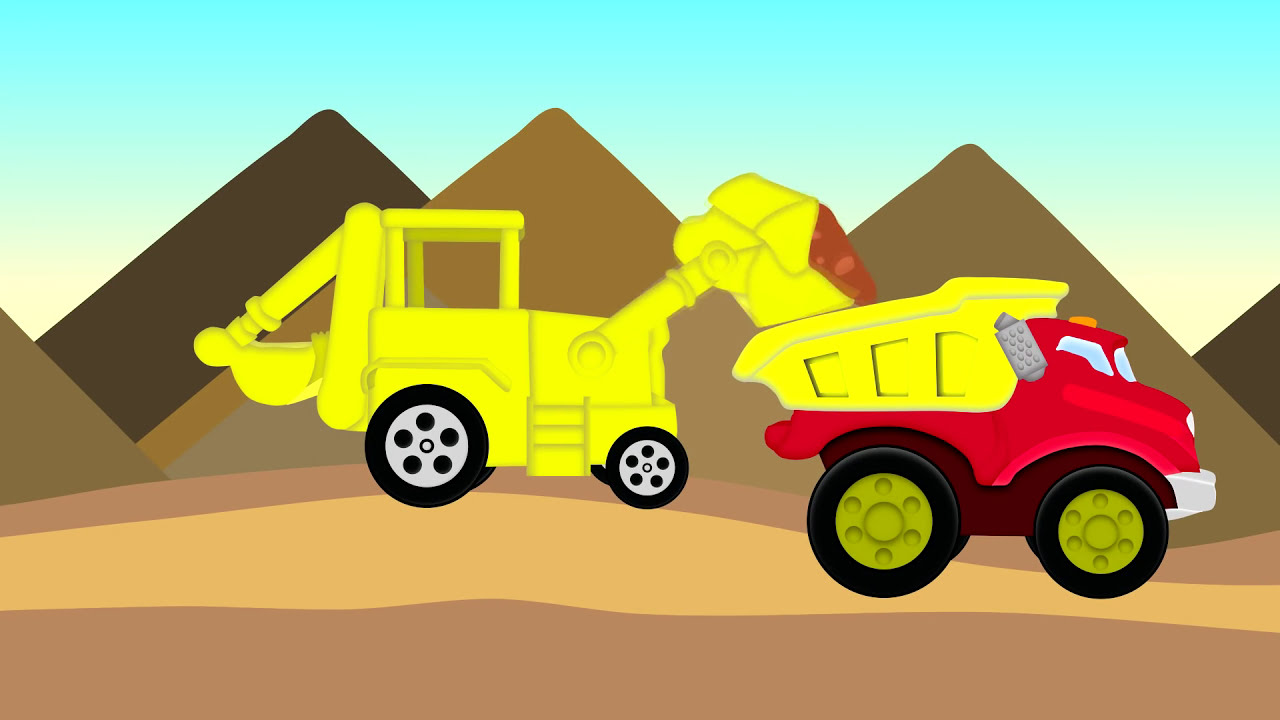 Backhoe Loader and Vehicle for children - Animated Toy Excavator - YouTube