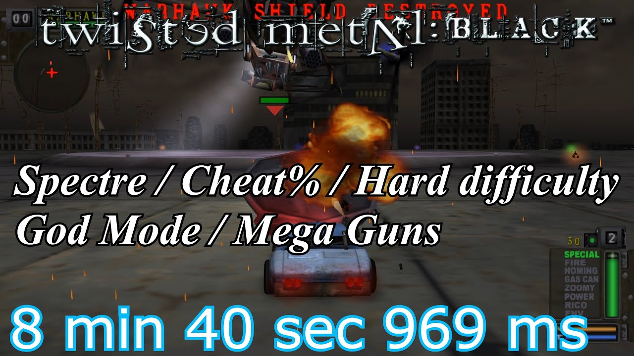 (PS2EMU) Twisted Metal Black Cheat% speedrun (Spectre | Hard | God Mode ...