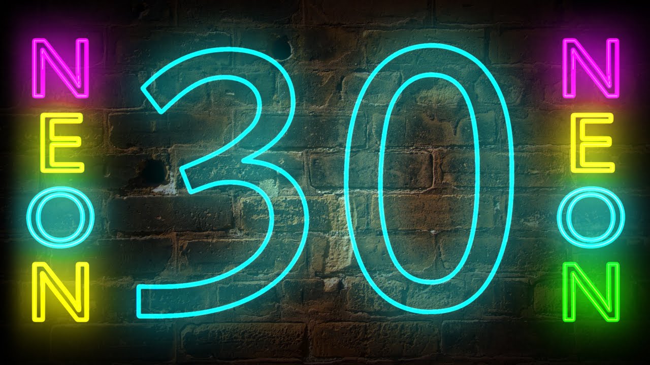 30 sec NEON COUNTDOWN ( v 548 ) Timer with sound effects + 5 sec voice 4k - YouTube