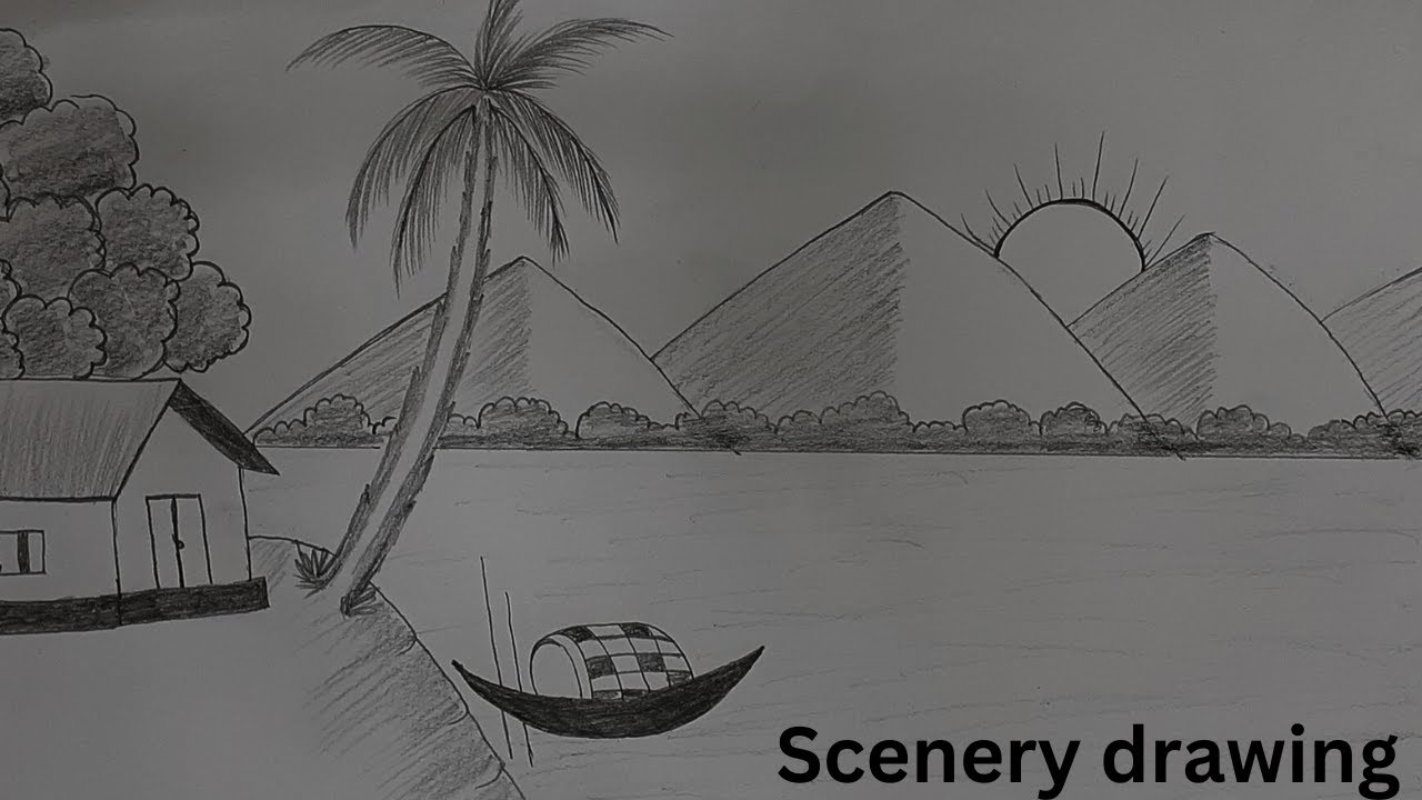 Hill side village Scenery Drawing || Pencil skitch - YouTube