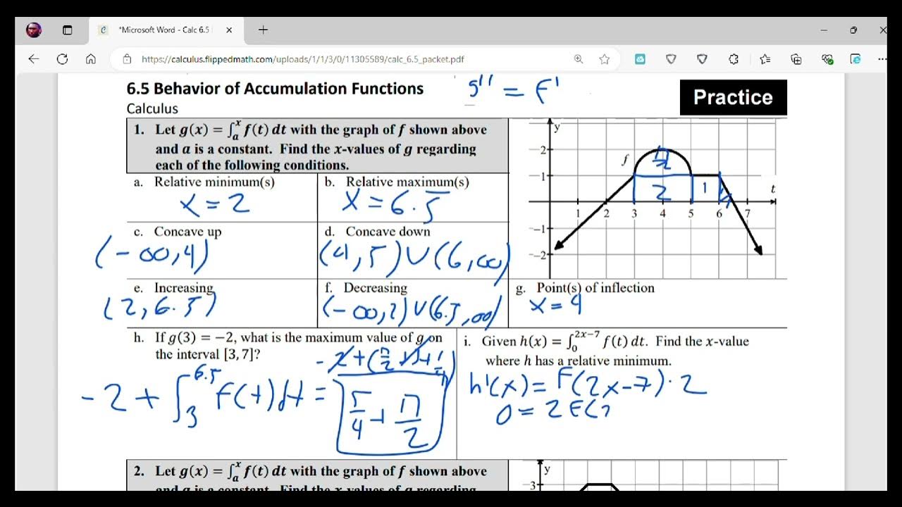 AP Calculus AB/BC 6.5 Behavior of Accumulation Functions | Flipped Math Practice Solutions - YouTube