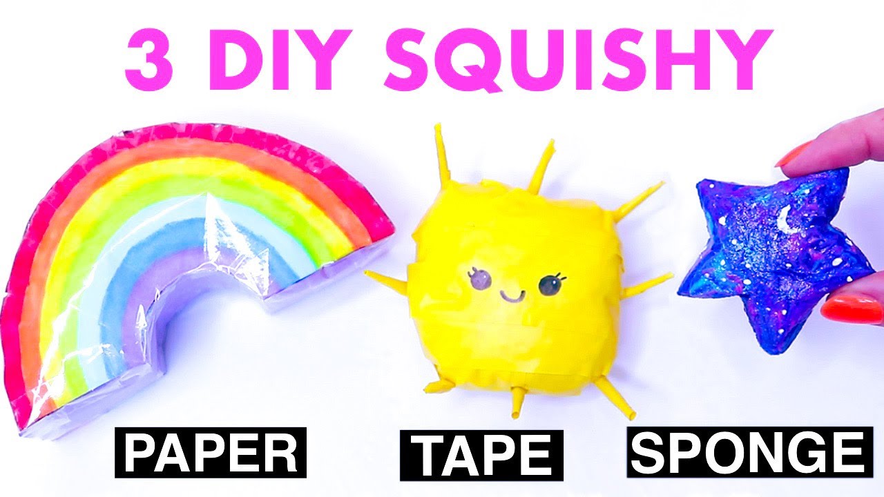 3 DIY SQUISHY! How to make 3D Paper Squishy, Tape Squishy, Sponge ...