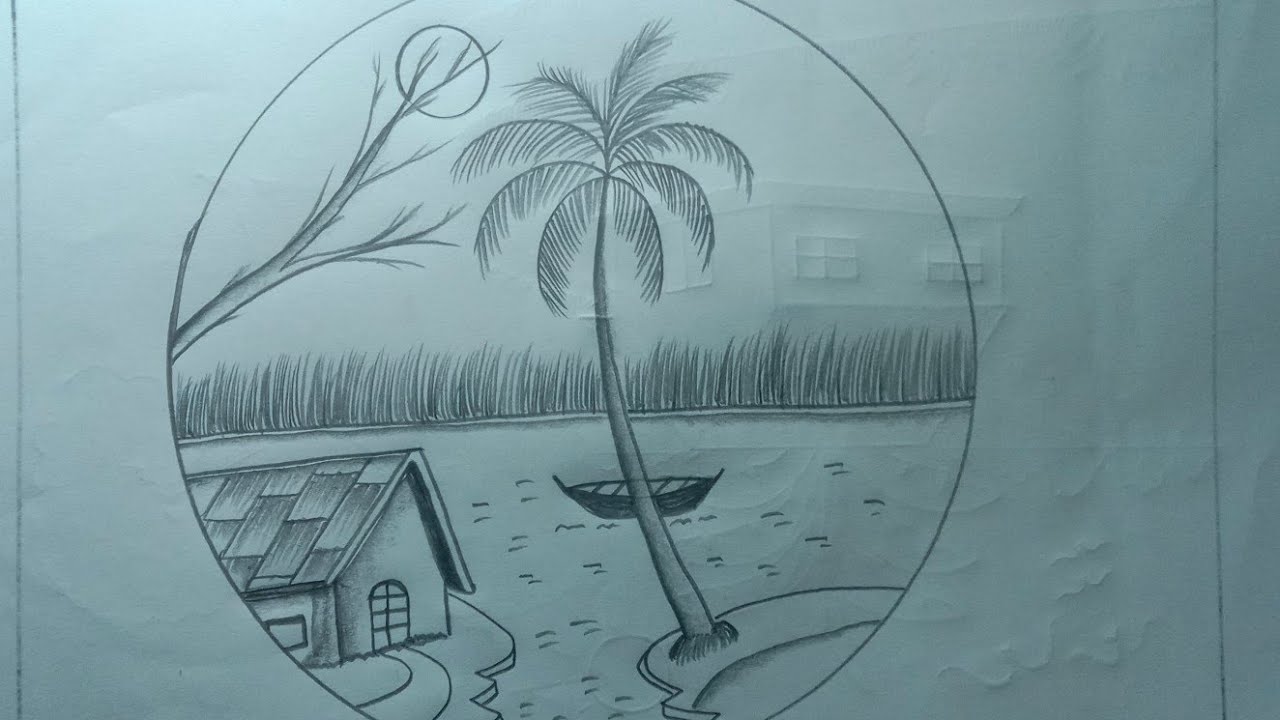 How to draw nature house in a circle.. Beautiful circle house drawing ...