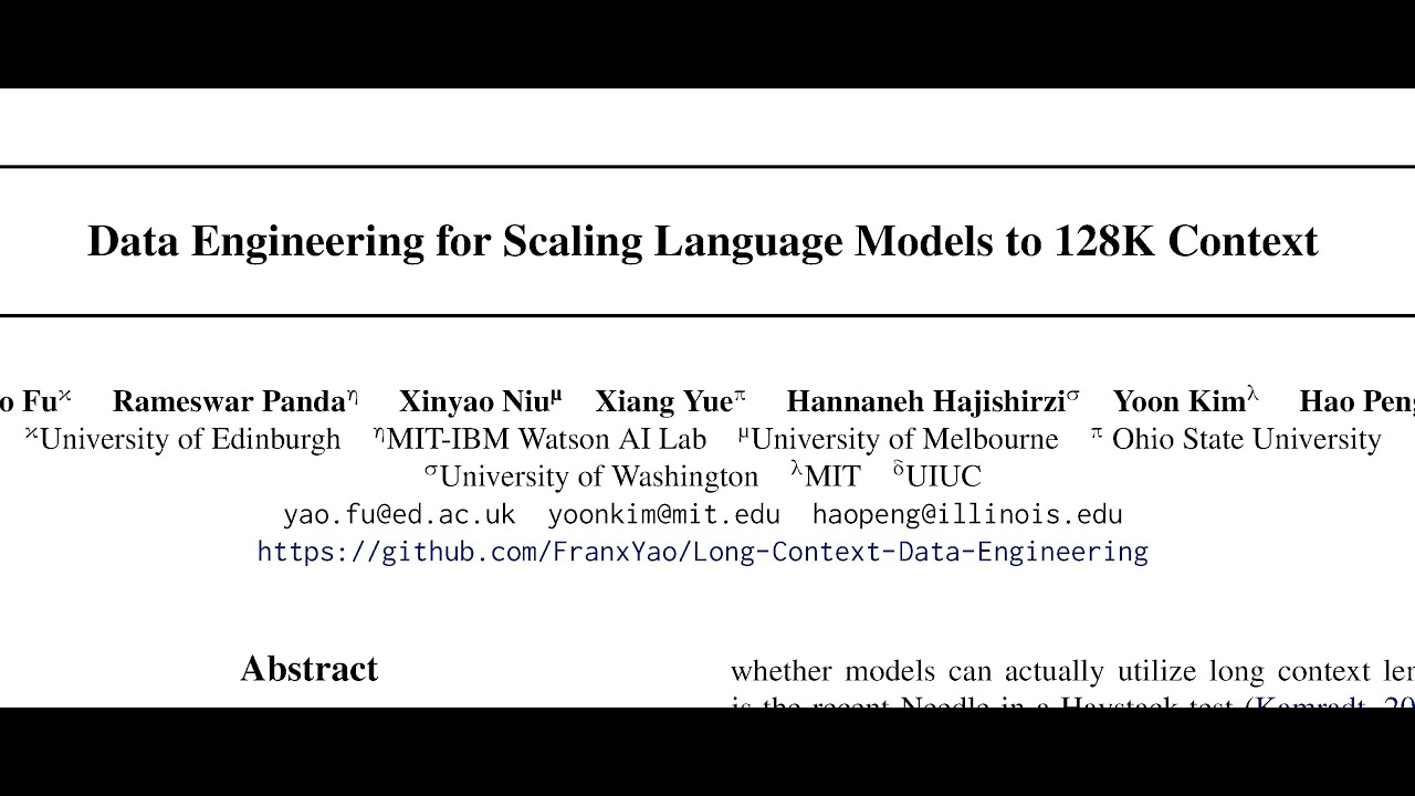 [short] Data Engineering for Scaling Language Models to 128K Context - YouTube
