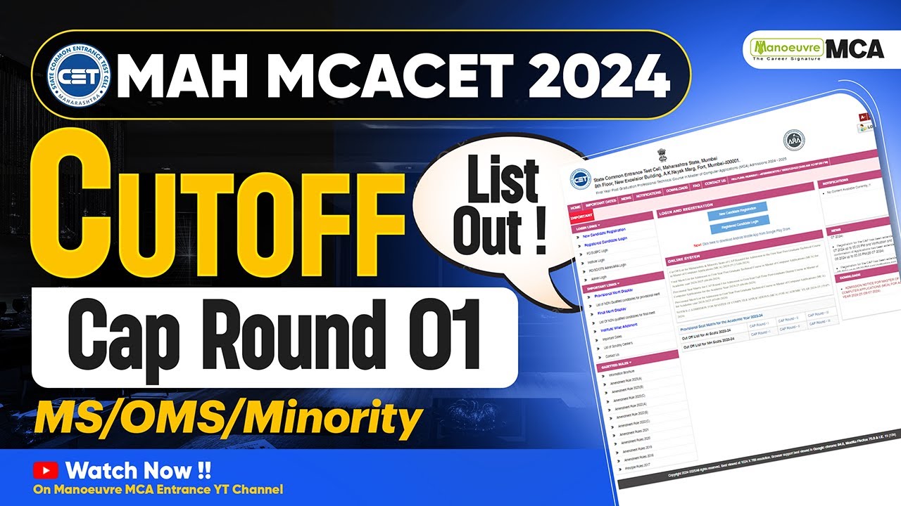 MAH MCA CET 2024 Cut Off List Out! CAP ROUND 1 | MS | OMS | Minority ...